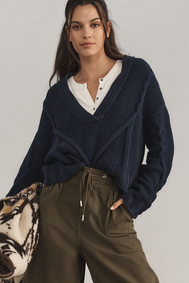 Pilcro Deep-V Cable Sweater | Anthropologie
