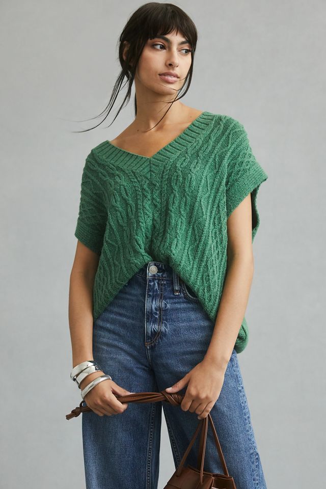 By Anthropologie Oversized Cable-Knit Sweater Vest | Anthropologie