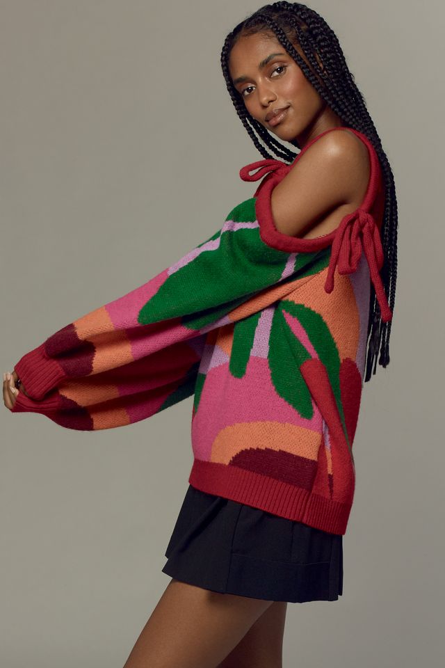 Farm Rio x Anthropologie Cold-Shoulder Crew Neck Sweater | Anthropologie