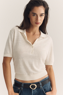 Theory Short-Sleeve Collared Sheer Polo Henley Sweater | Anthropologie