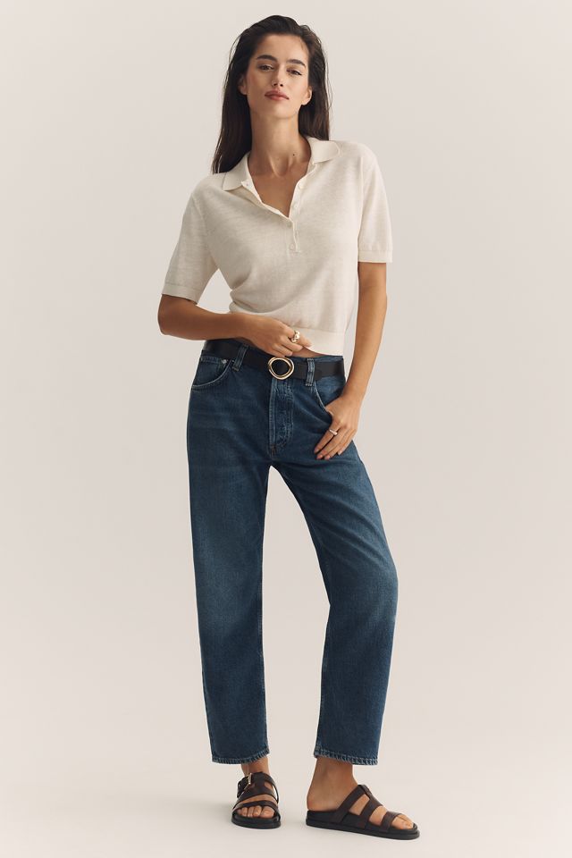 Theory Short-Sleeve Collared Sheer Polo Henley Sweater | Anthropologie