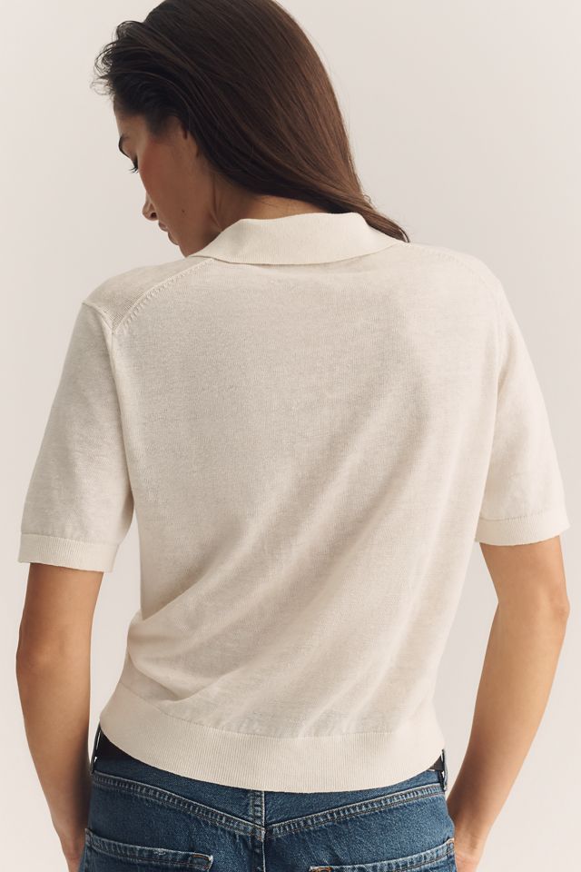 Theory Short-Sleeve Collared Sheer Polo Henley Sweater | Anthropologie