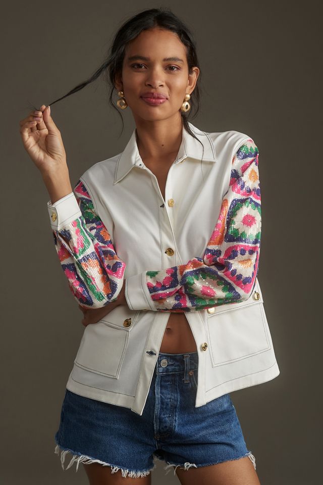 Vilagallo Olivia Crochet Sequins Jacket | Anthropologie