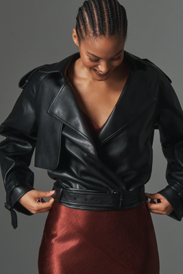 Grey Lab Faux Leather Crop Trench Coat | Anthropologie