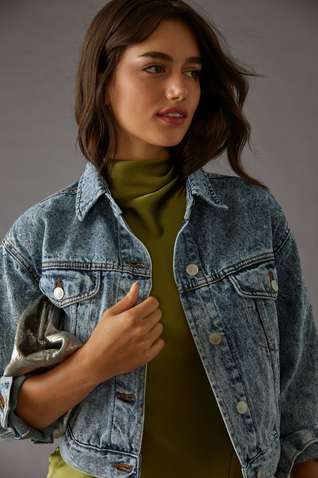 Avec Les Filles Cropped Denim Trucker Jacket | Anthropologie