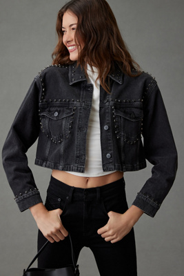 Pilcro Embellished Denim Cropped Trucker Jacket | Anthropologie