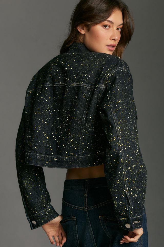 Closed Paint Splatter Cropped Denim Trucker Jacket | Anthropologie