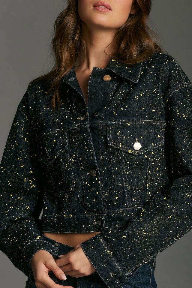 Closed Paint Splatter Cropped Denim Trucker Jacket | Anthropologie