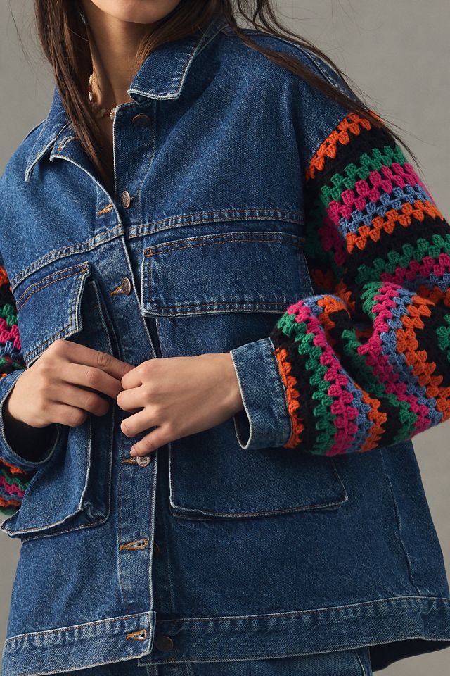 Farm Rio Crochet Denim Jacket | Anthropologie