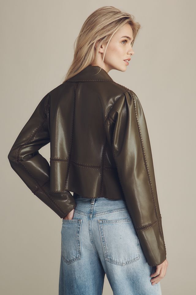 The Freya Faux Leather Whip-Stitch Swing Jacket | Anthropologie