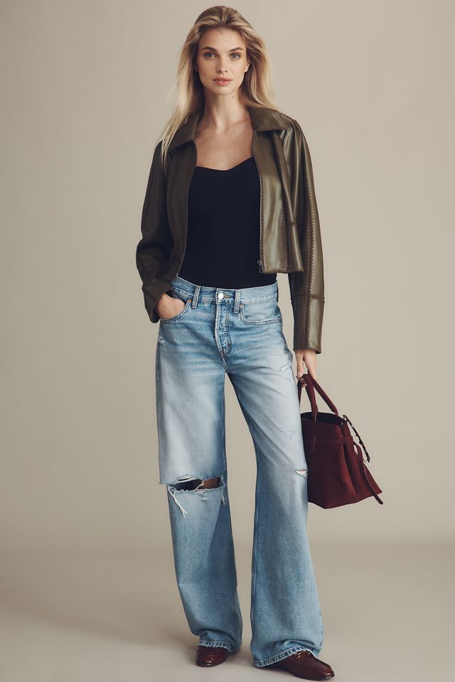 The Freya Faux Leather Whip-Stitch Swing Jacket | Anthropologie