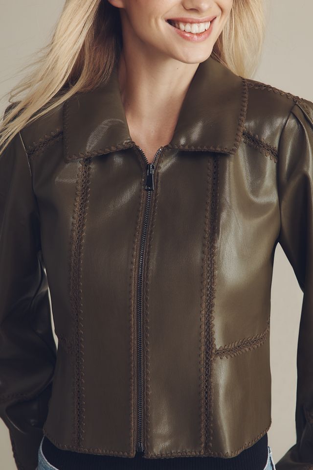 The Freya Faux Leather Whip-Stitch Swing Jacket | Anthropologie
