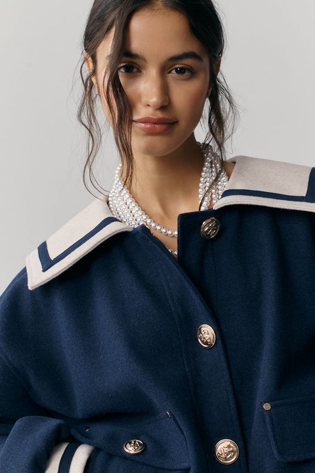 Maeve Wool Blend Nautical Bomber Jacket | Anthropologie