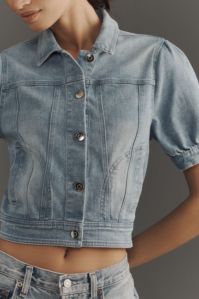 Maeve Cropped Puff-Sleeve Denim Jacket | Anthropologie