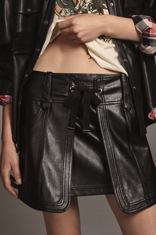 Pilcro Faux-Leather Panel Mini Skirt | Anthropologie