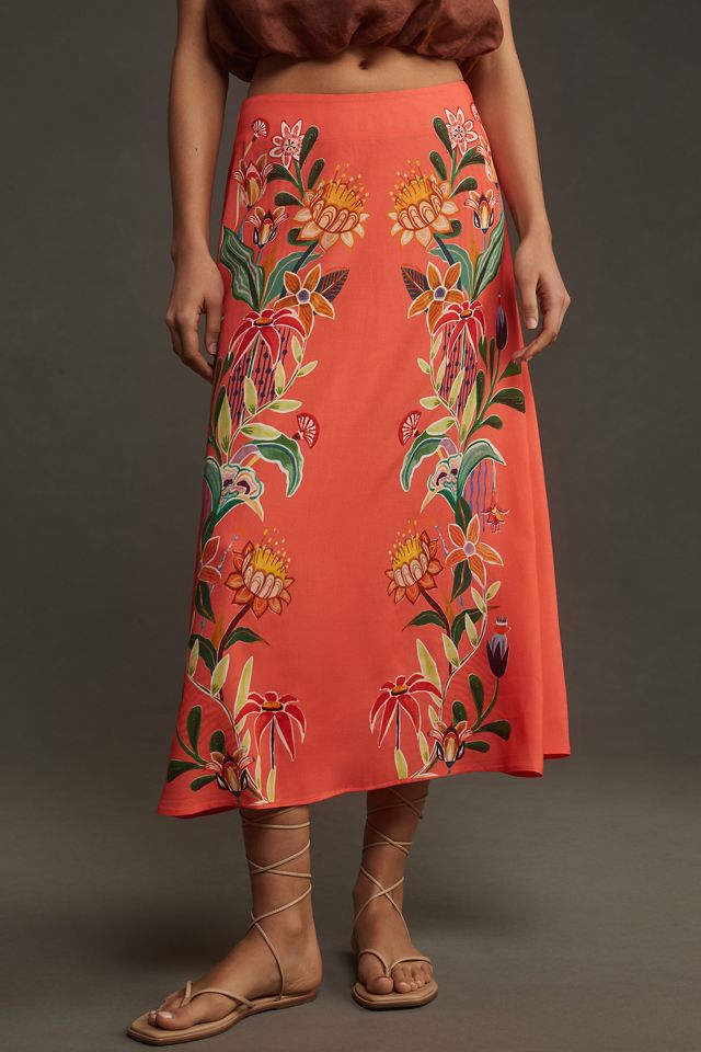 Farm Rio Satin Slip Midi Skirt | Anthropologie