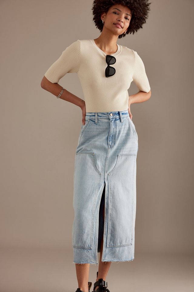 Pistola Alice Denim High-Rise Split-Front Midi Skirt | Anthropologie UK