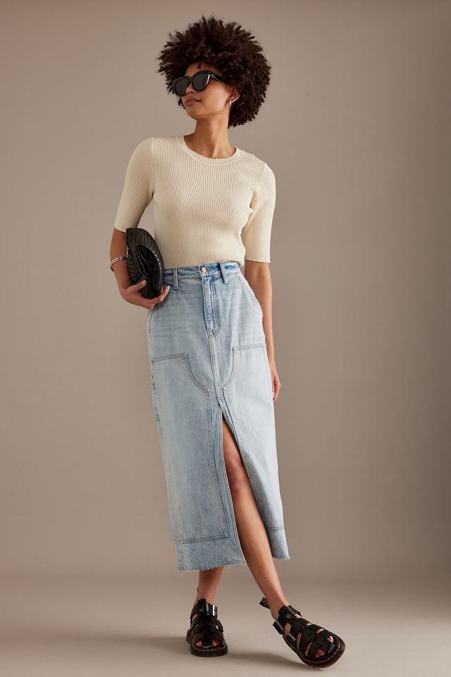Pistola Alice Denim High-Rise Split-Front Midi Skirt | Anthropologie UK
