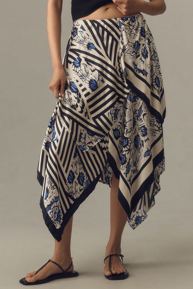 Maeve Silky Asymmetrical Midi Skirt | Anthropologie