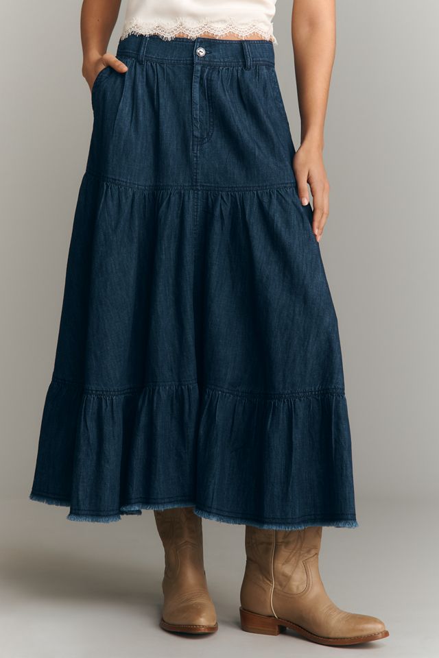Pilcro Tiered Denim Maxi Skirt | Anthropologie