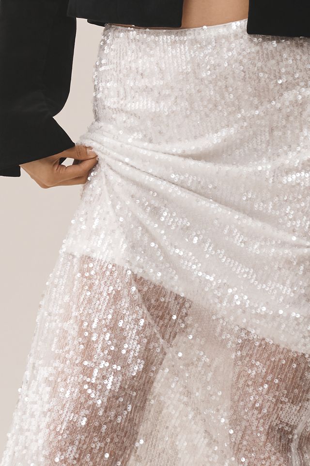 Grey Lab Sheer Sequin Midi Skirt | Anthropologie