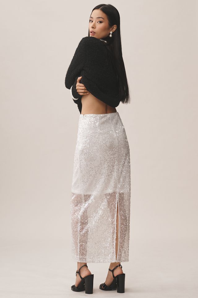 Grey Lab Sheer Sequin Midi Skirt | Anthropologie