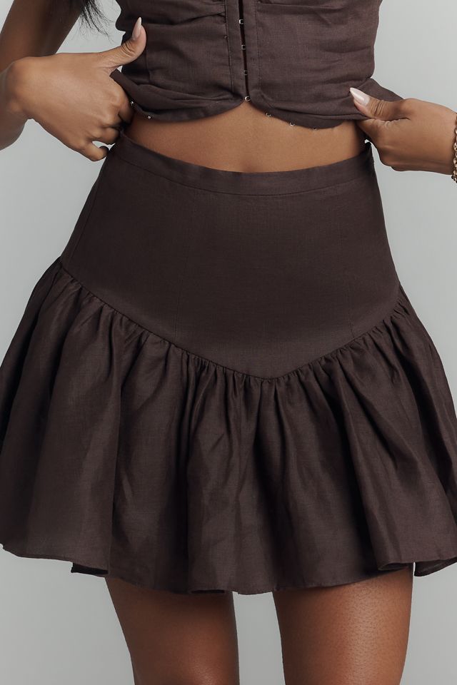 Bardot Amorette Linen Basque-Waist Mini Skirt | Anthropologie