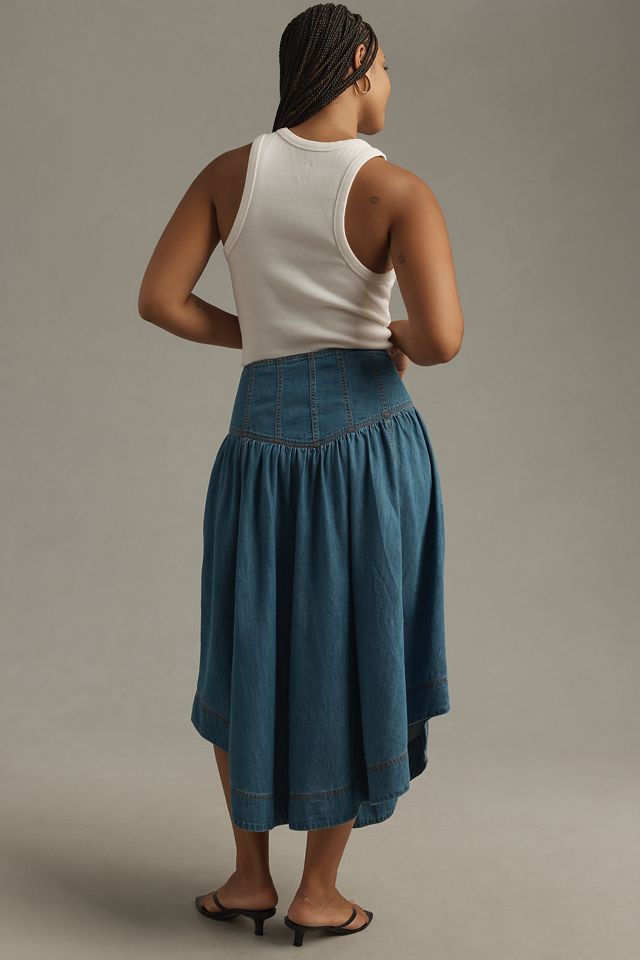 Pilcro Basque-Waist Denim Midi Skirt | Anthropologie