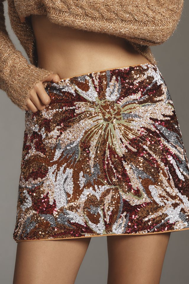 Le Superbe Abstract Floral Sequin Mini Skirt | Anthropologie