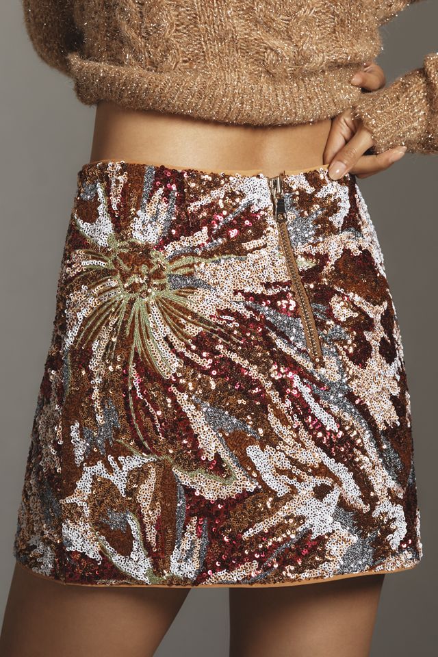 Le Superbe Abstract Floral Sequin Mini Skirt | Anthropologie