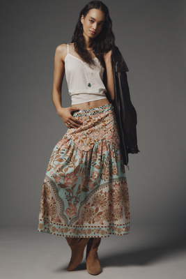 Farm Rio Drop-Waist Midi Skirt | Anthropologie