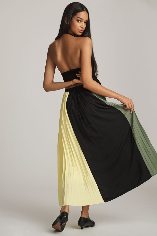 Maeve Pleated Colorblock Midi Skirt | Anthropologie