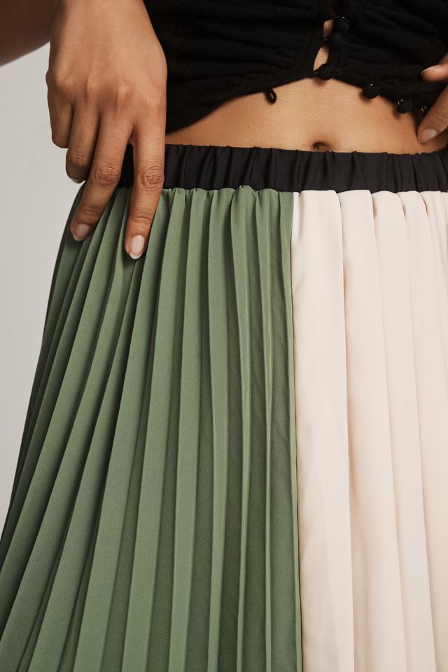 Maeve Pleated Colorblock Midi Skirt | Anthropologie