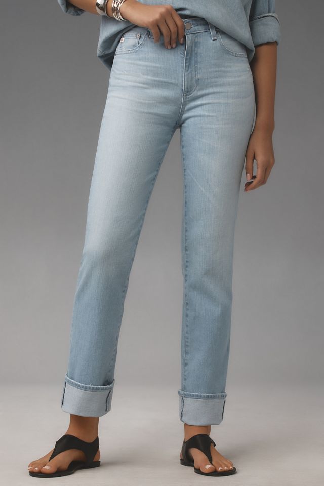 AG Saige Crop Cuffed High-Rise Straight-Leg Jeans | Anthropologie