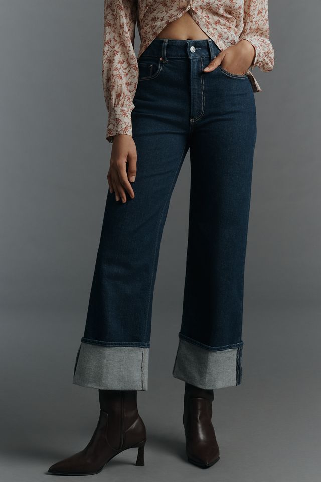 PAIGE Sasha High-Rise Wide-Leg Cuffed Ankle Jeans | Anthropologie