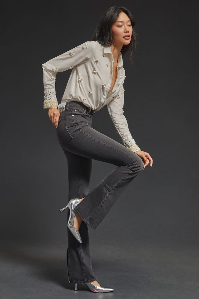 MOTHER SNACKS! High-Rise Wedge Slit Heel Jeans | Anthropologie
