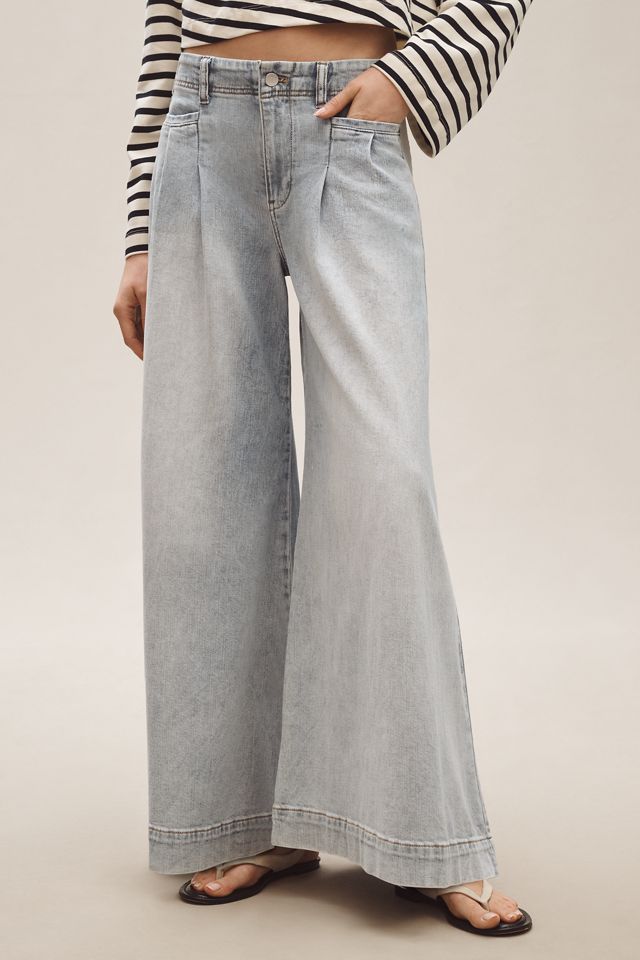 Pilcro Pleated Palazzo Mid-Rise Wide-Leg Jeans | Anthropologie UK