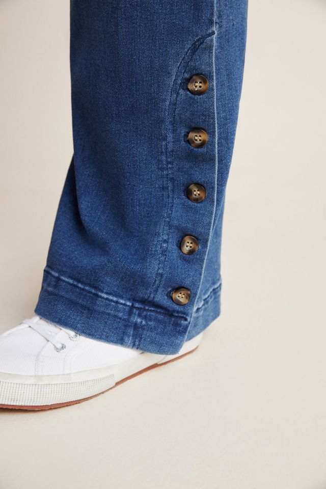 Pilcro Button-Hem High-Rise Bootcut Jeans | Anthropologie
