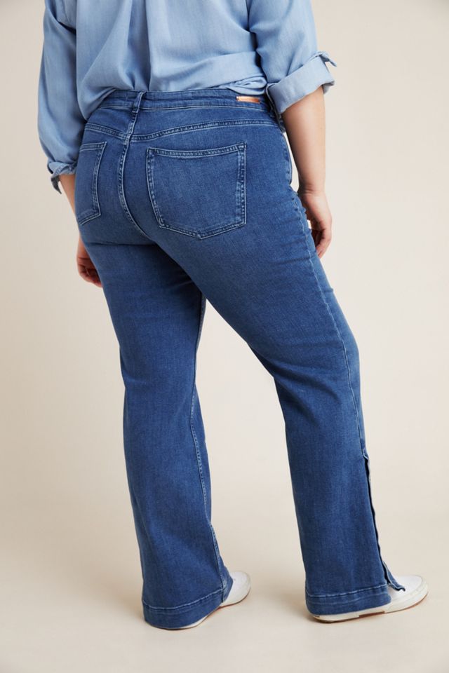 Pilcro Button-Hem High-Rise Bootcut Jeans | Anthropologie