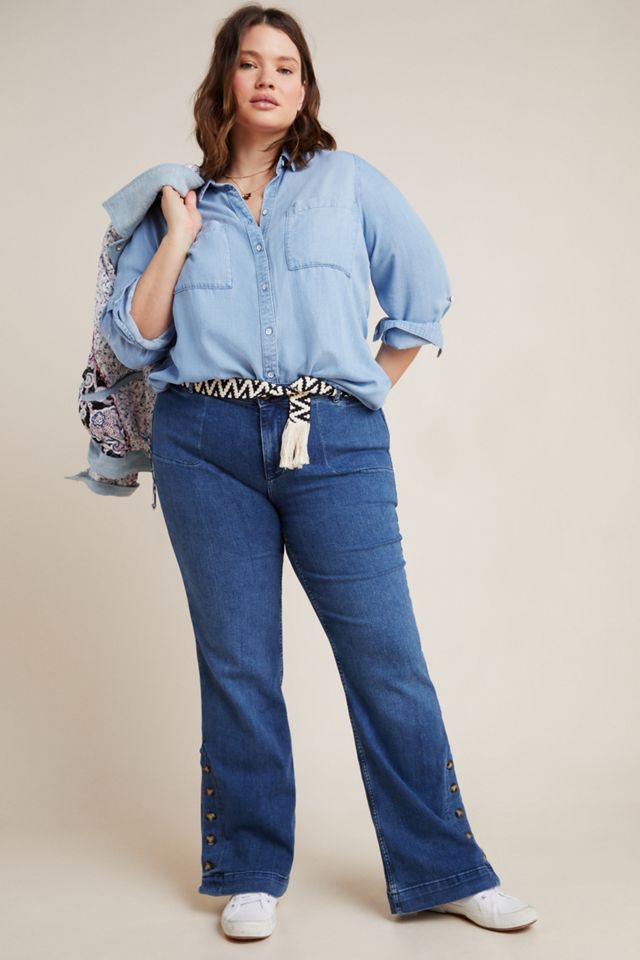 Pilcro Button-Hem High-Rise Bootcut Jeans | Anthropologie