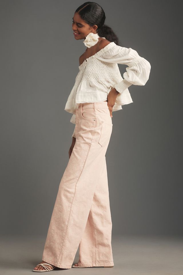 Pilcro Flocked A-Line High-Rise Wide-Leg Jeans | Anthropologie