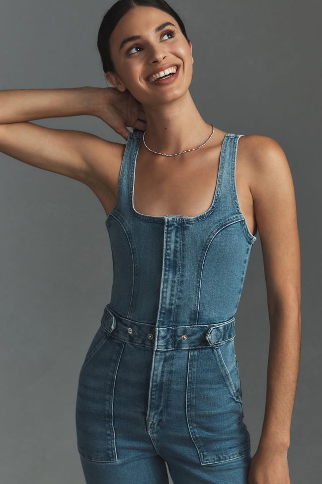 Good American Fit For Success Sleeveless Denim Jumpsuit | Anthropologie