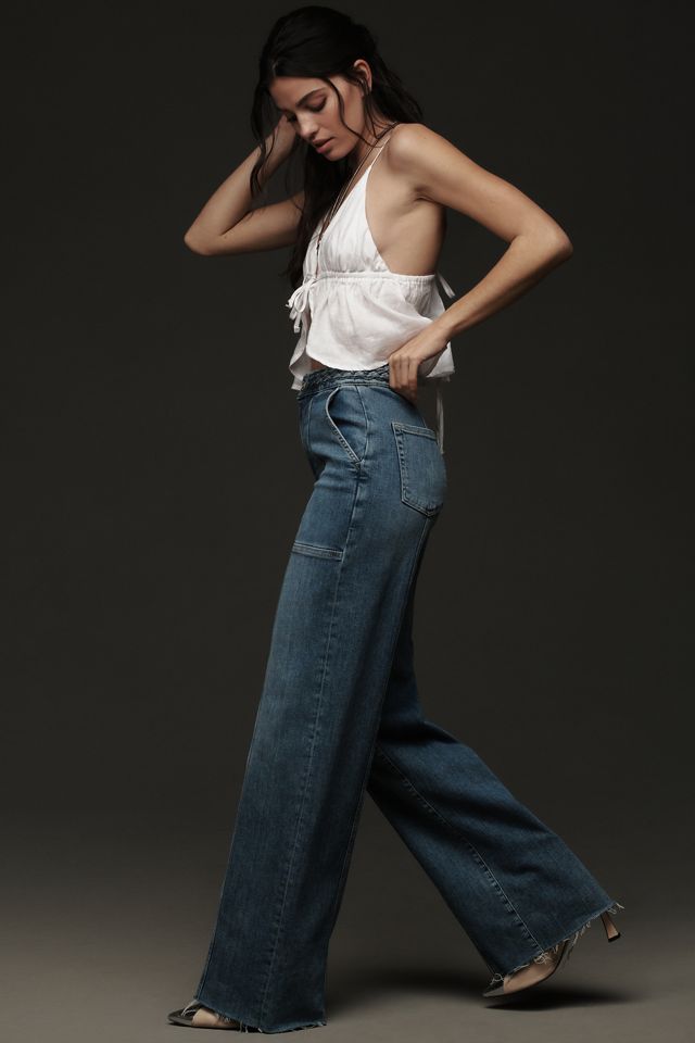FRAME Braided Waistband High-Rise Wide-Leg Jeans | Anthropologie