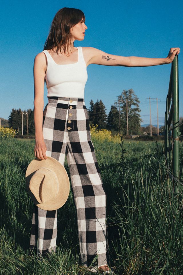 Catie Gingham Wide-Leg Trousers | Anthropologie