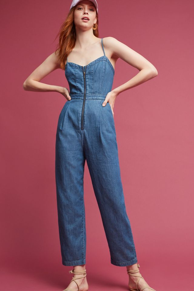 Denim Zip-Front Jumpsuit | Anthropologie