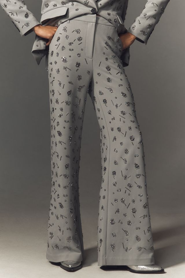 Maeve Crystal-Encrusted Soft Trouser Pants | Anthropologie