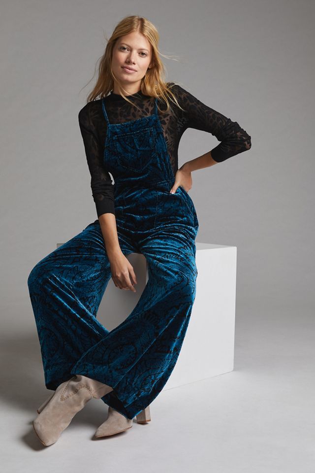 Wide-Leg Velvet Overalls | Anthropologie