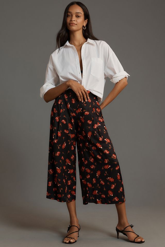 Maeve Printed Pleated A-Line Culottes | Anthropologie