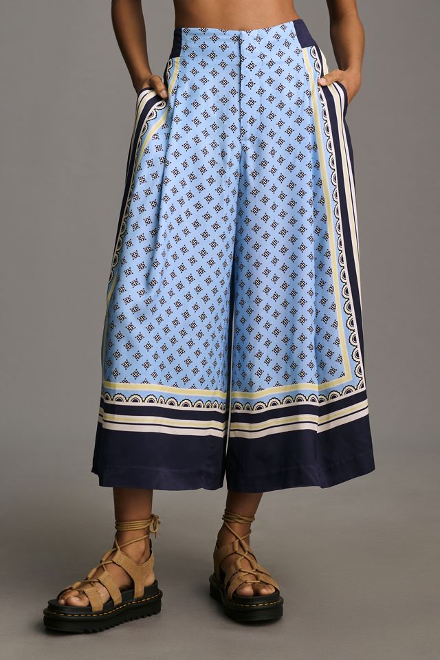 Maeve Printed Pleated A-Line Culottes | Anthropologie