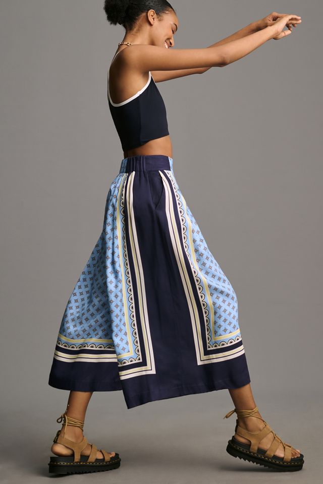 Maeve Printed Pleated A-Line Culottes | Anthropologie